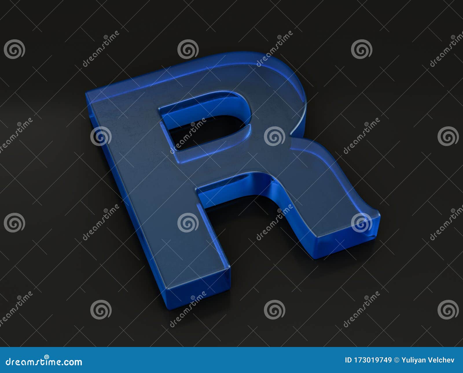 Glass letter R on black stock illustration. Illustration of typescript ...