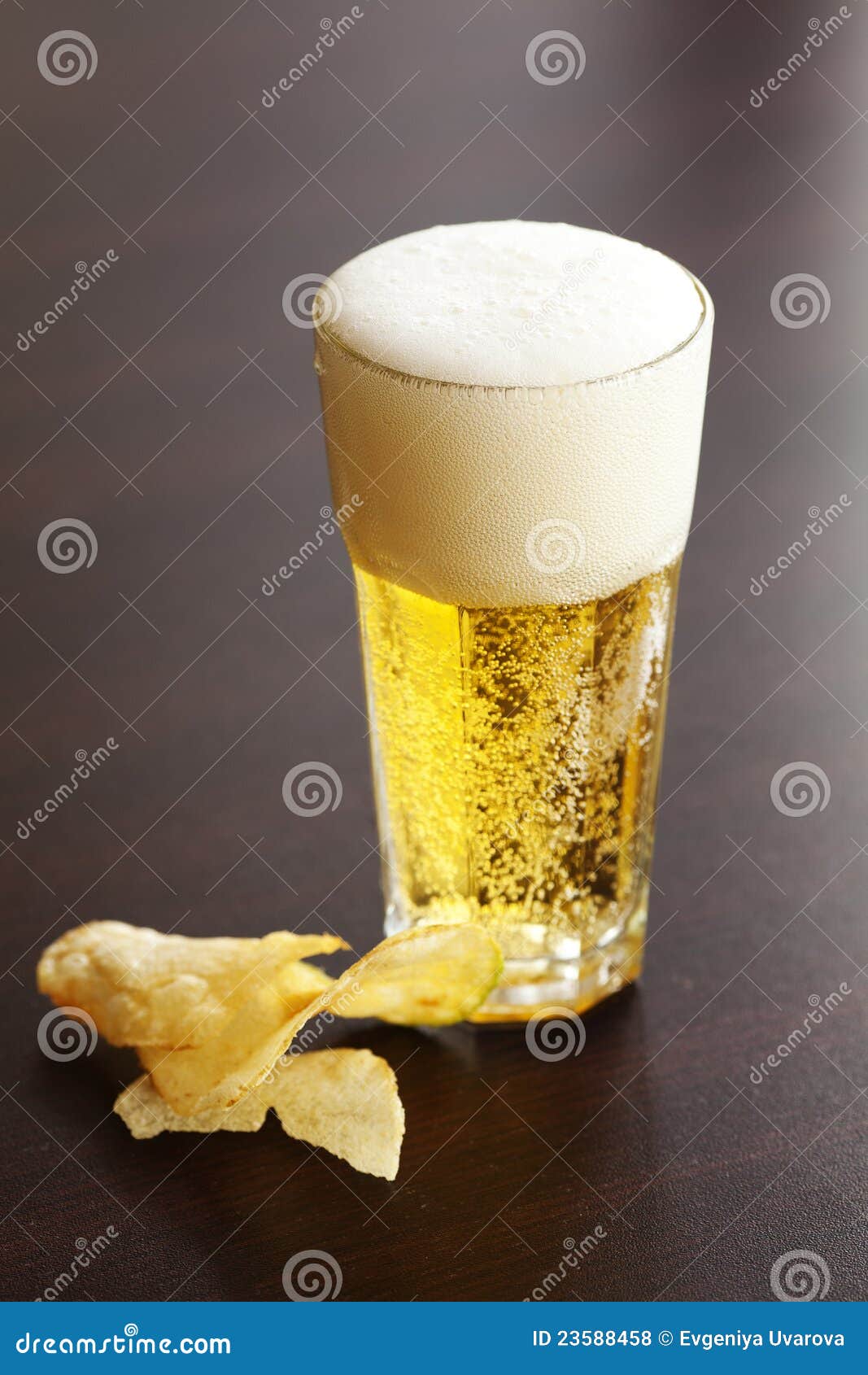 Glass of Light Beer and Chips Stock Photo - Image of beer, cold: 23588458
