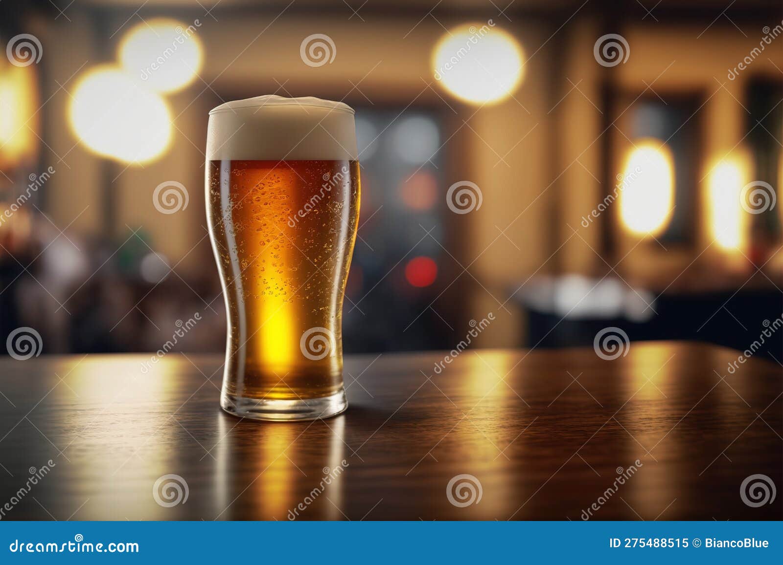 A Glass of Light Beer on a Table Bar in Pub Stock Illustration ...
