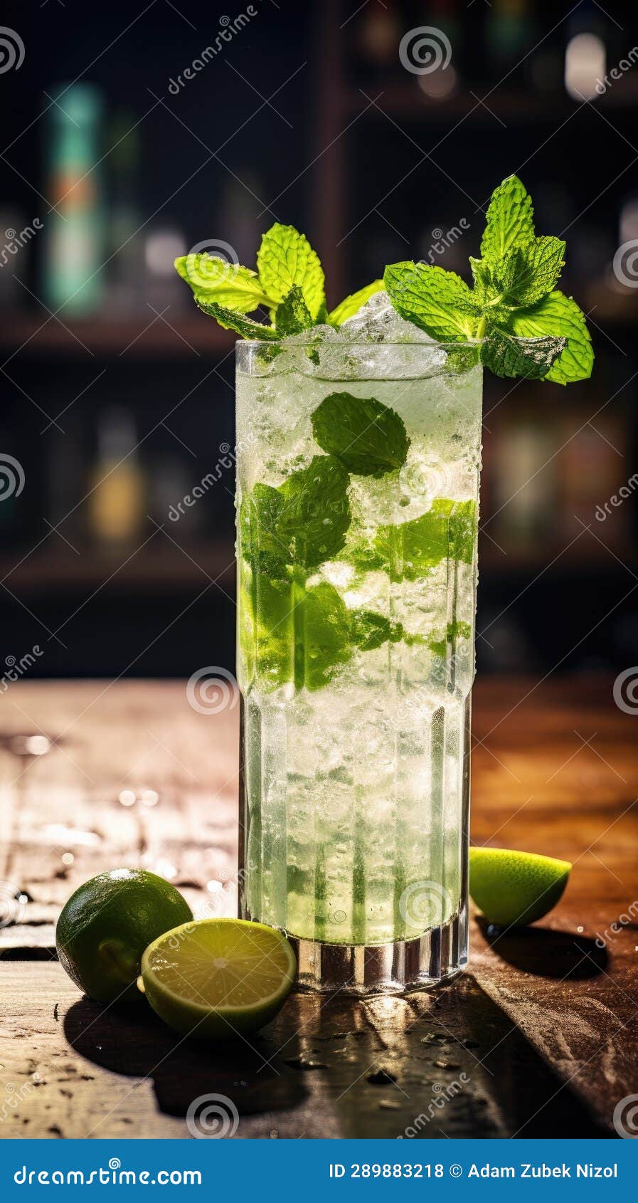 A Glass of Liquid with Mint Leaves and Limes Stock Illustration ...