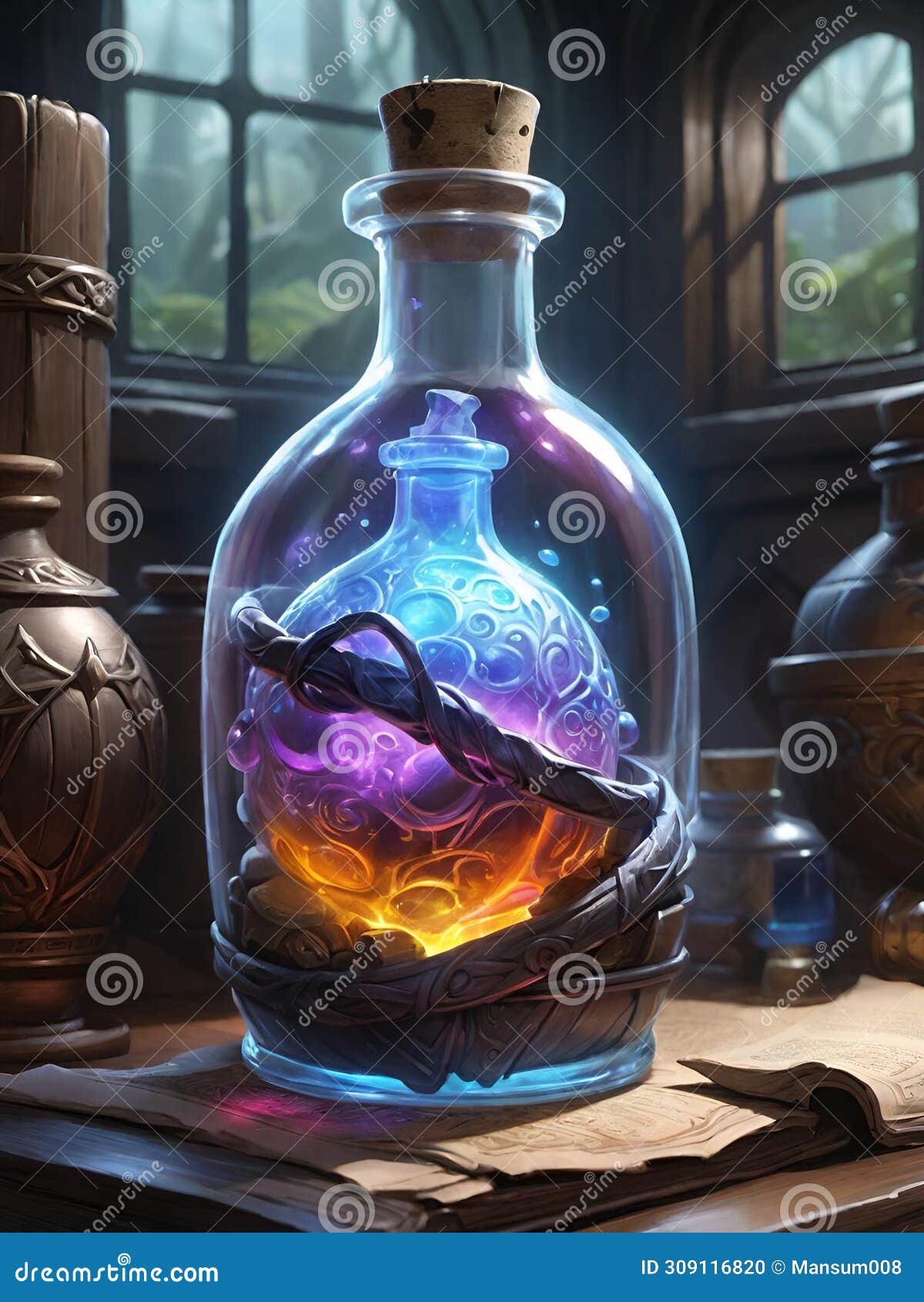 A Glass of Magic Potion with a Candle Stock Illustration - Illustration ...