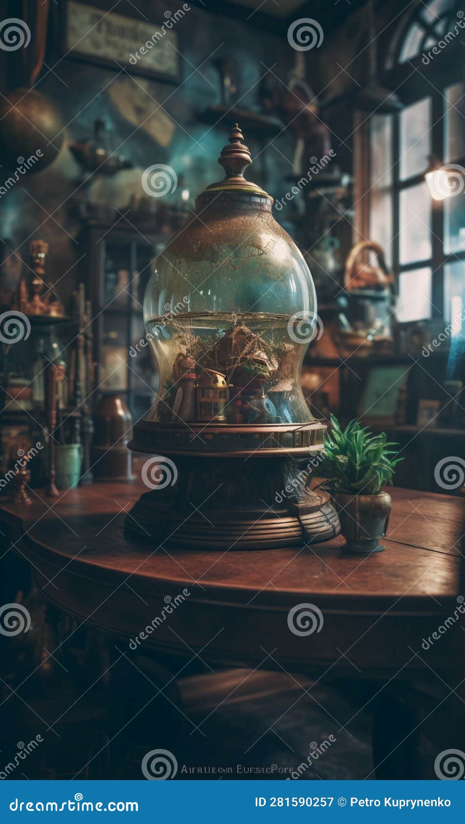 Glass Magic Vessel Standing on a Wooden Table. AI Generated Stock Image ...
