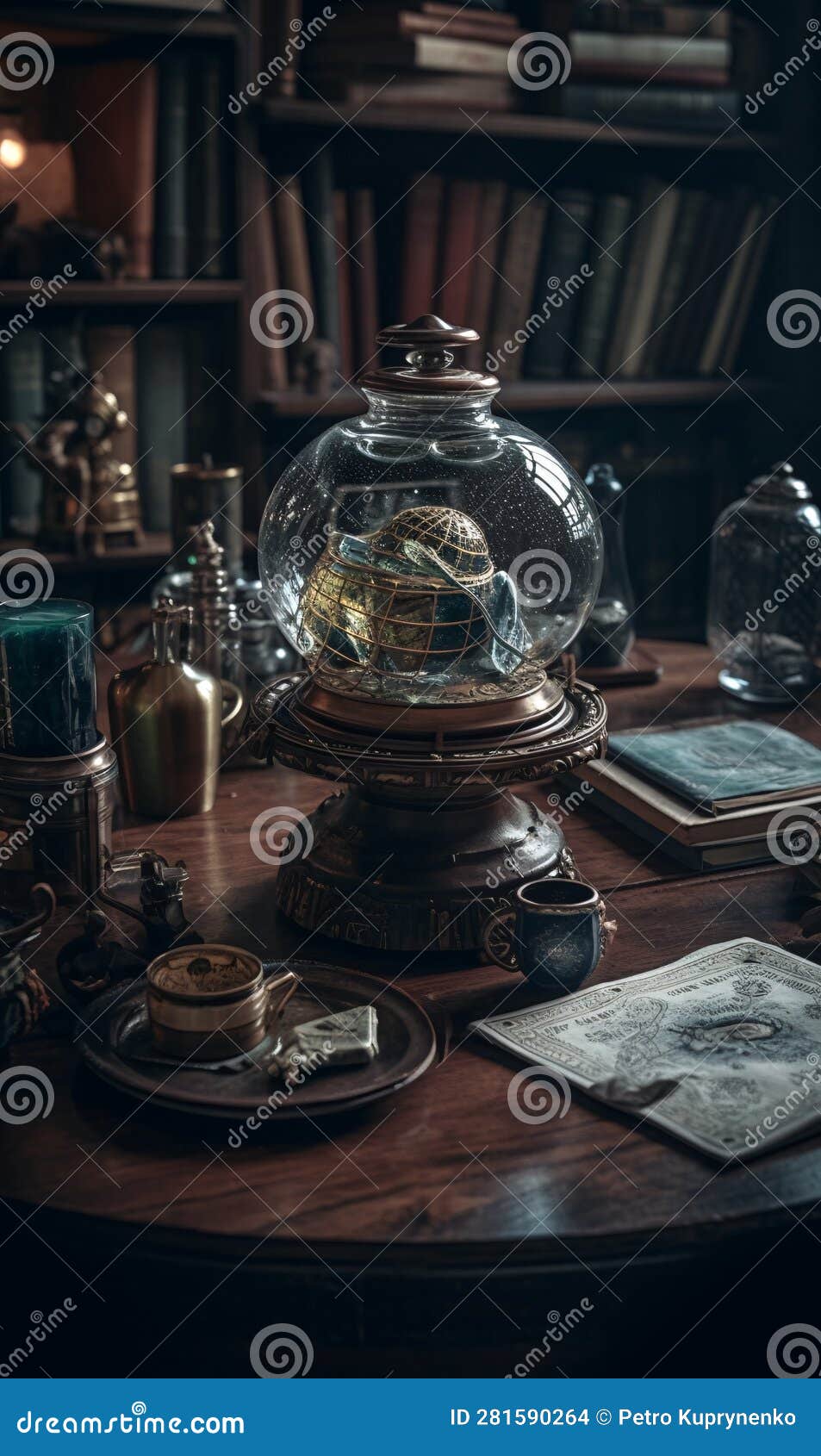Glass Magic Vessel Standing on a Wooden Table. AI Generated Stock ...