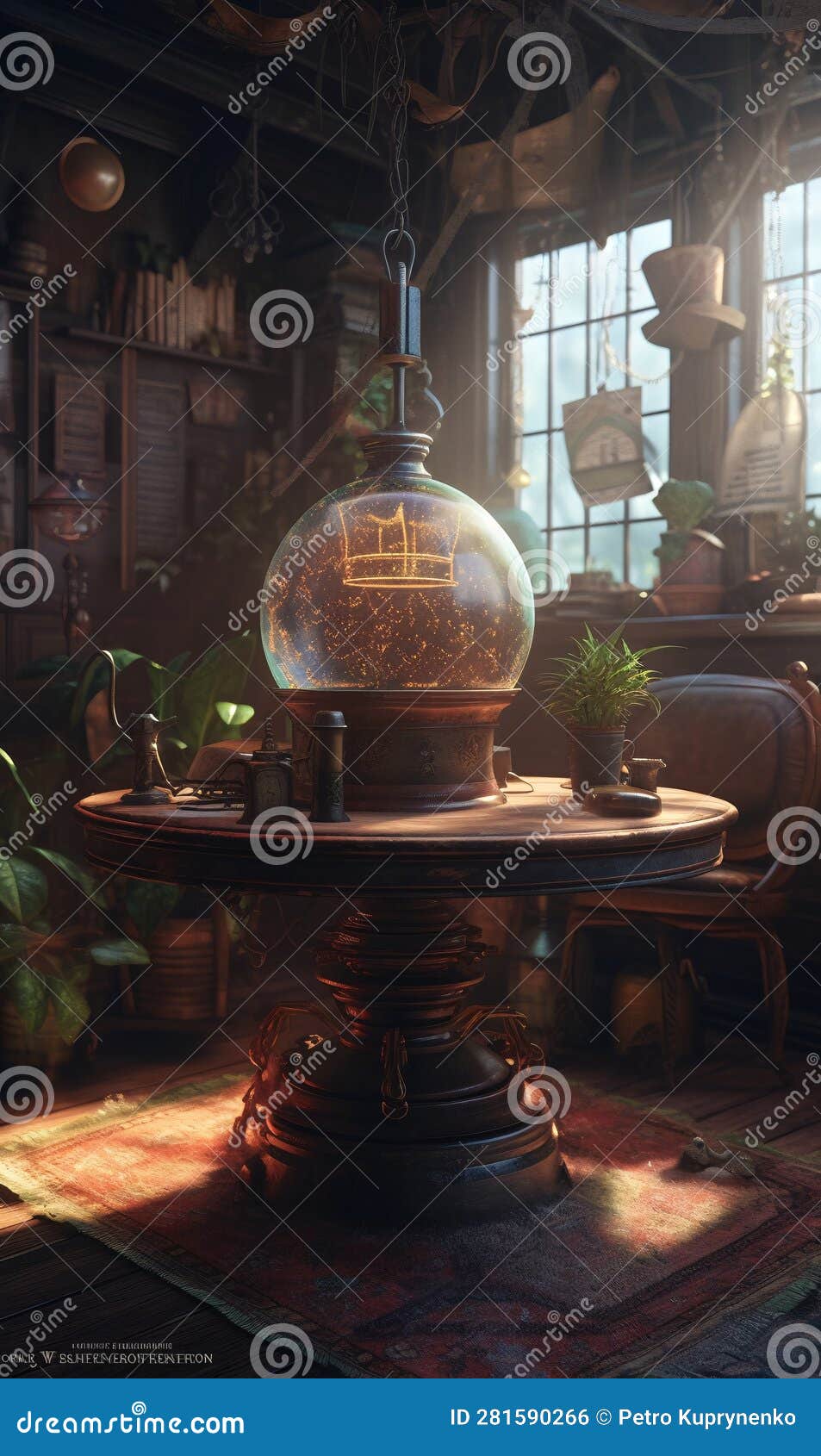 Glass Magic Vessel Standing on a Wooden Table. AI Generated Stock Photo ...