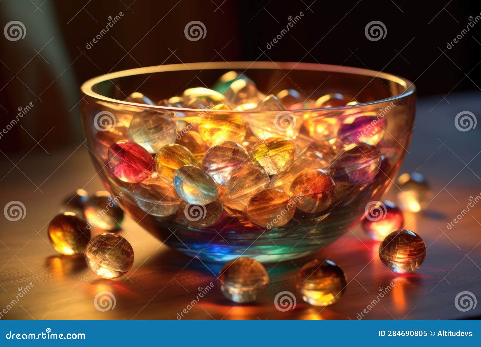Glass Marbles Inside a Crystal Bowl with Soft Lighting Stock Image ...