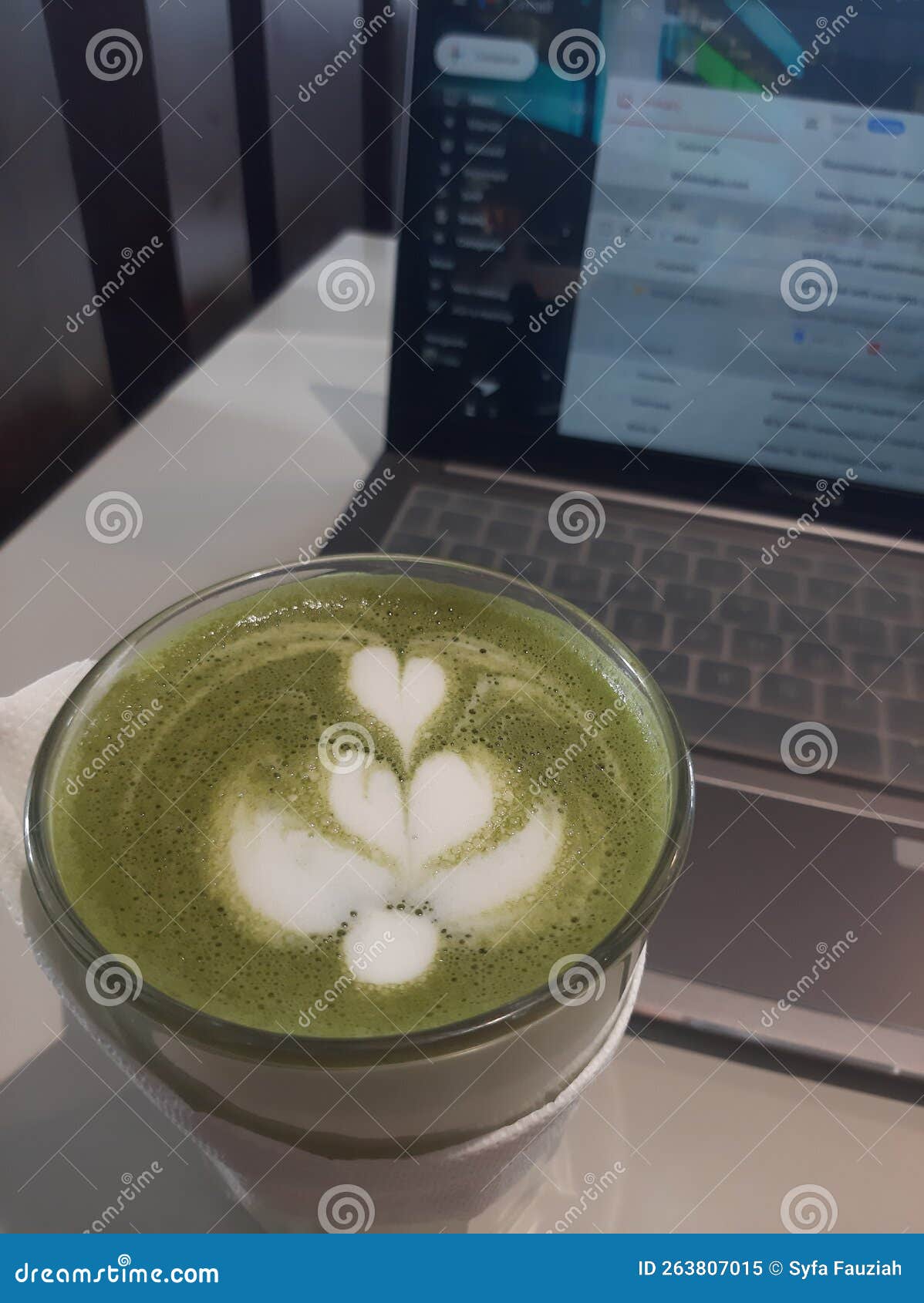 A glass of matcha latte stock image. Image of matcha - 263807015