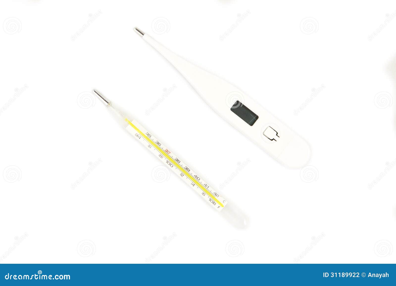 Glass Mercury and Digital Thermometer Isolated on a White Background ...