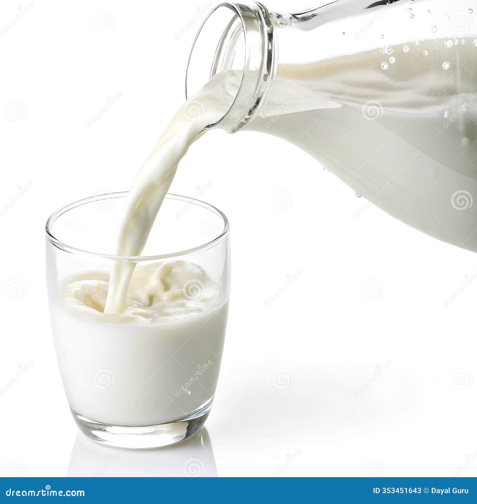 Glass of Milk Being Poured Isolated on White Background Stock ...