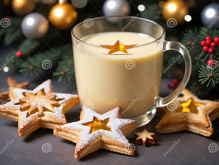A Glass Of Milk And Cookies On A Table Generative Ai Stock
