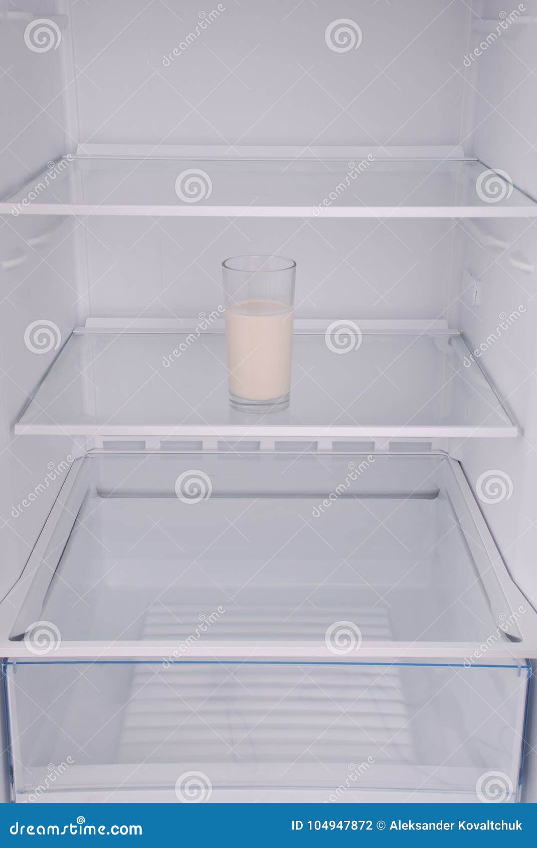 Glass of Milk Inside in Empty Clean Refrigerator Stock Photo - Image of ...
