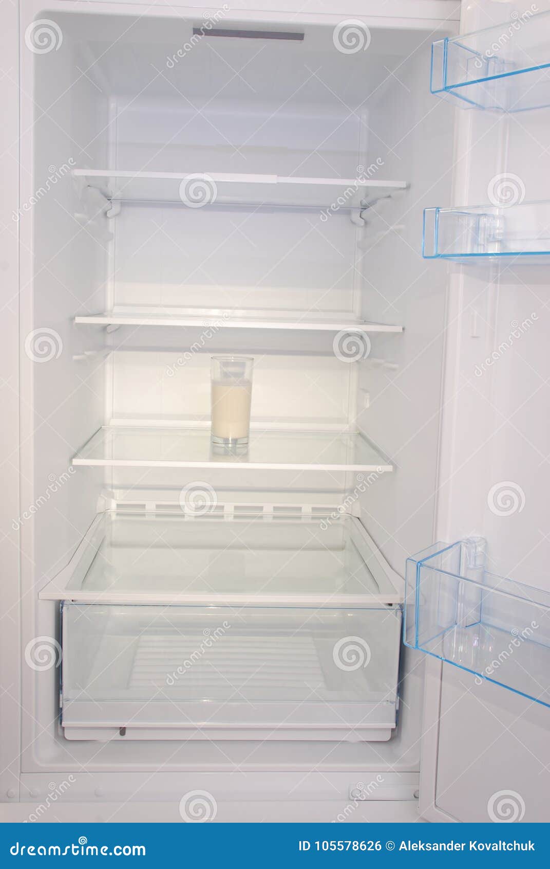Glass of Milk Inside in Empty Clean Refrigerator Stock Photo - Image of ...
