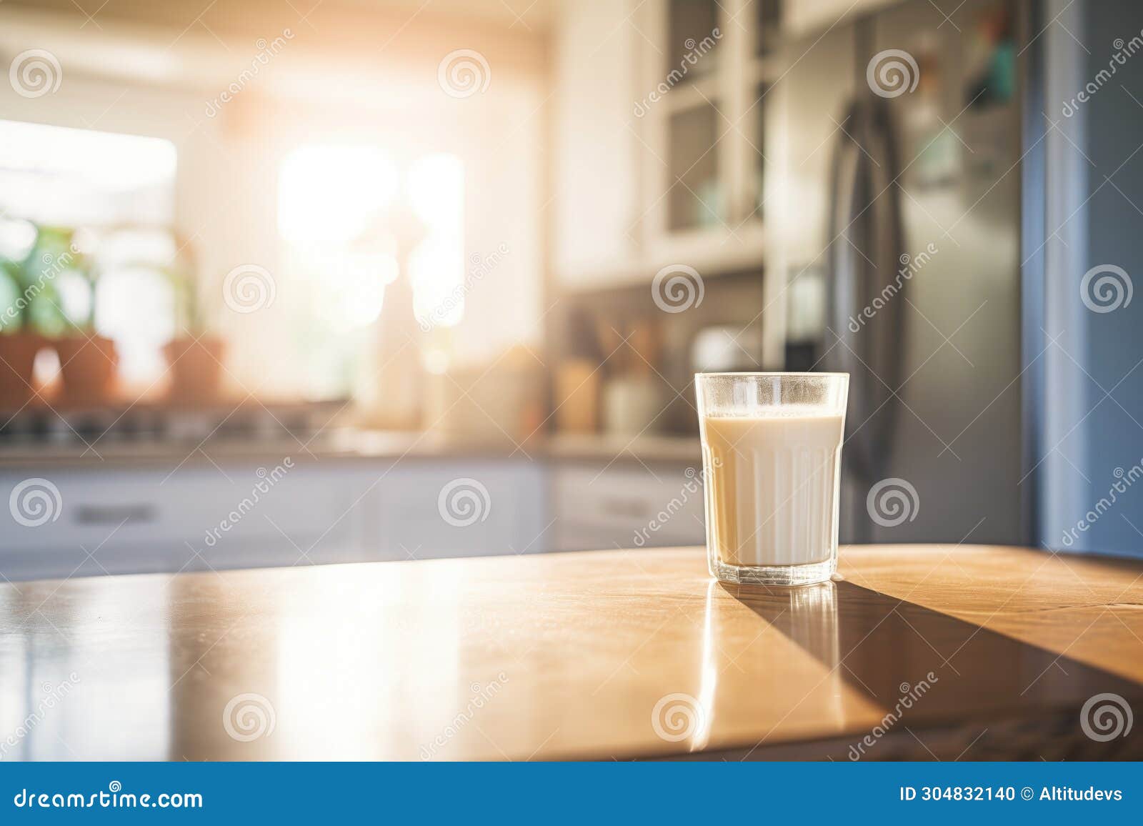 Glass of Milk on Kitchen Counter with Morning Light Stock Photo - Image ...