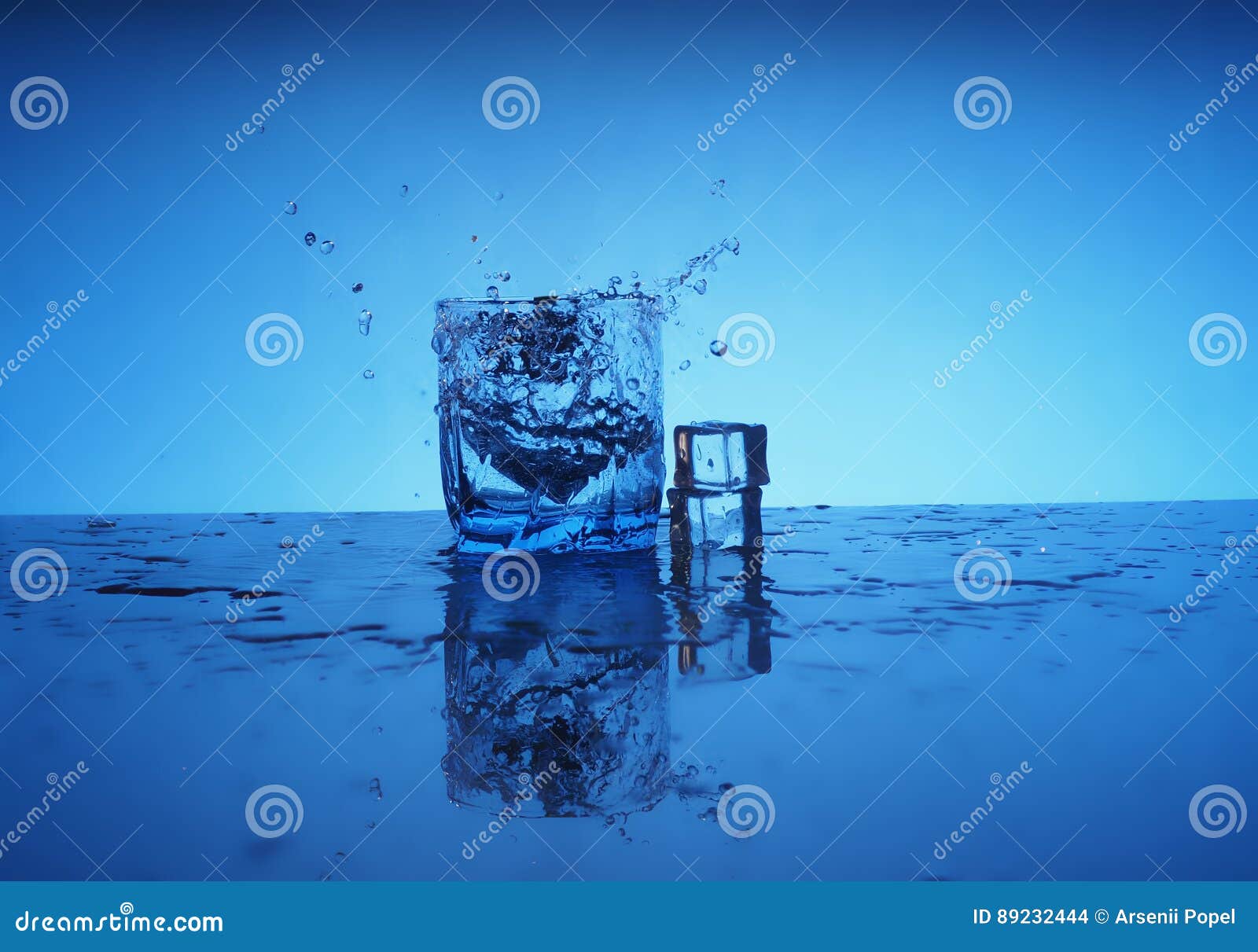 Glass of Mineral Clear Water with Ice Stock Photo - Image of light ...