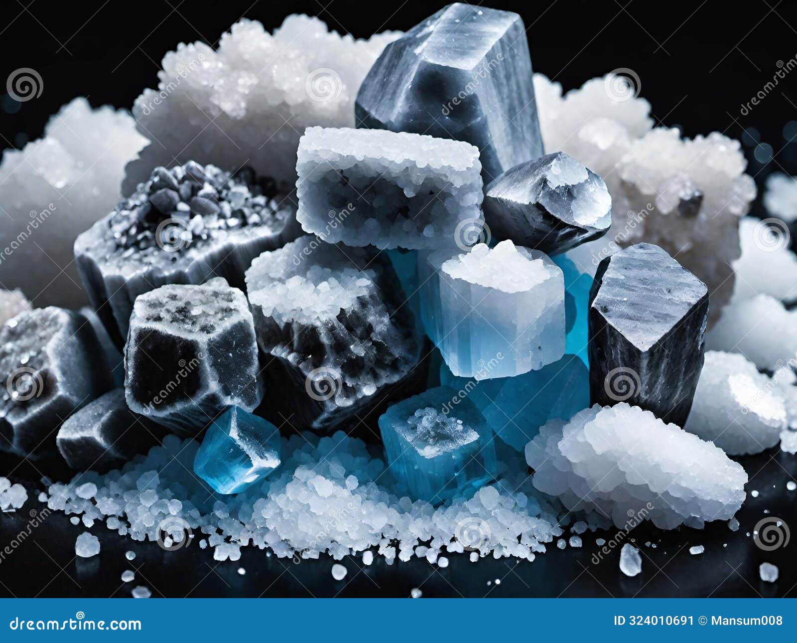 Glass of Mineral Salt on Black Background Stock Illustration ...