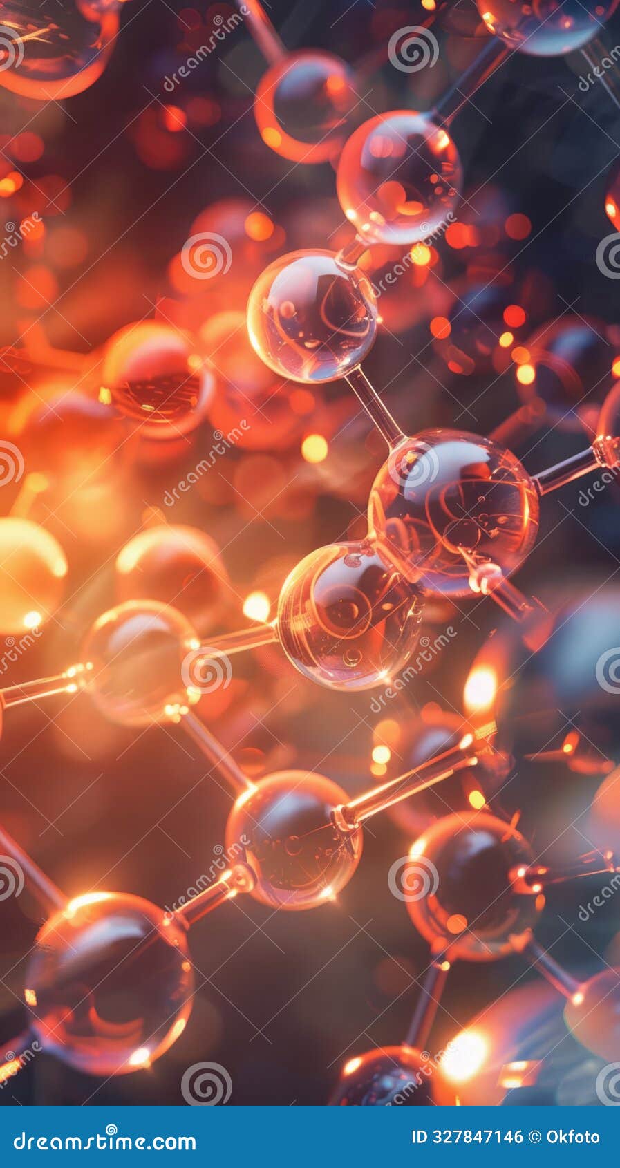 A Glass Molecule Structure Illuminated by Orange Lights in the Background, Ideal for Visualizing ...