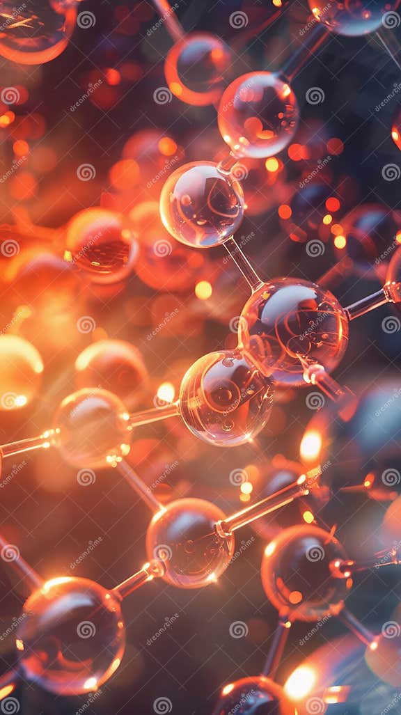 A Glass Molecule Structure Illuminated by Orange Lights in the Background, Ideal for Visualizing ...
