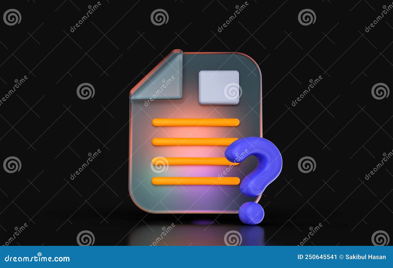 Glass Morphism Document Question Mark Icon With Colorful Gradient Light ...