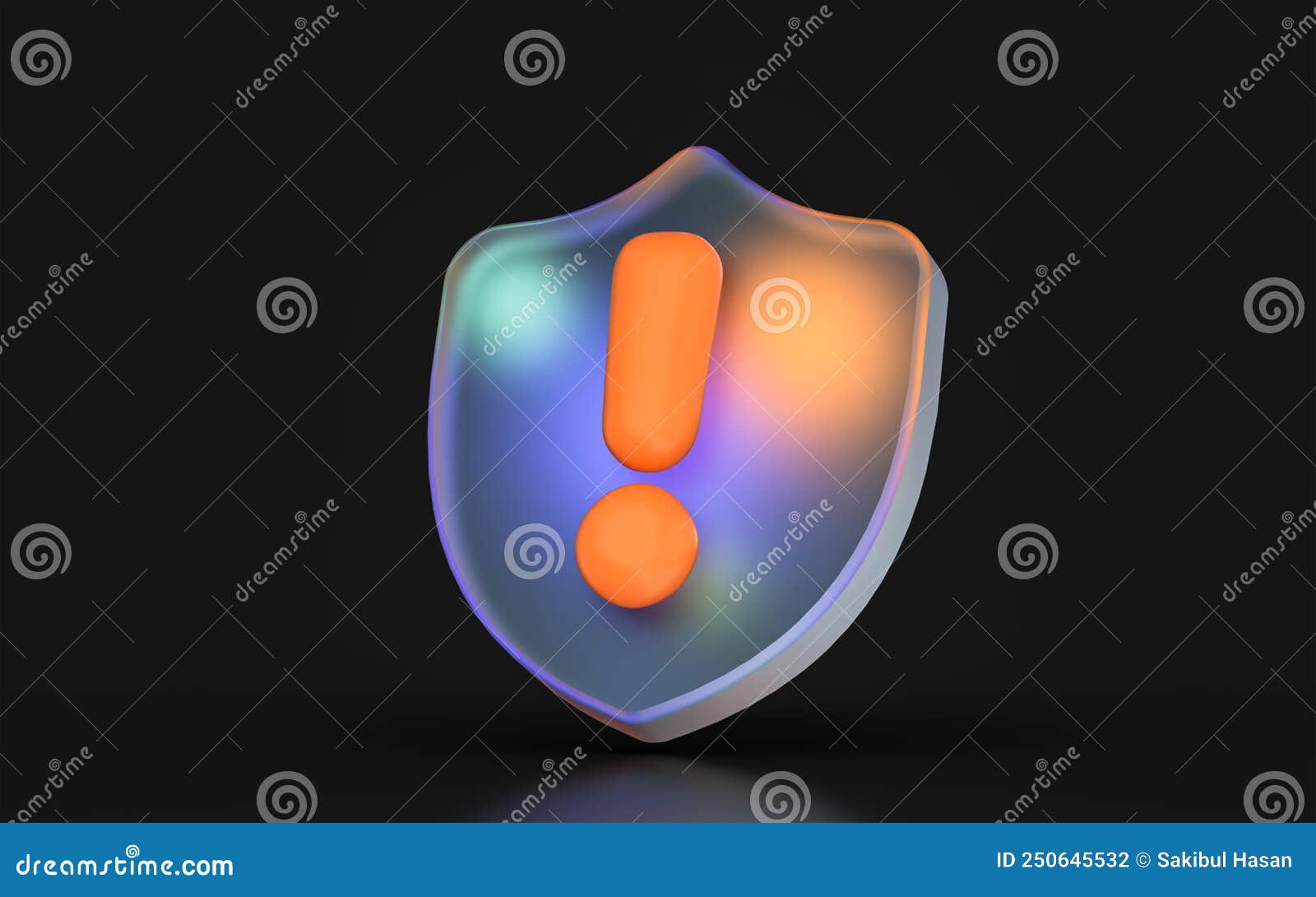 Glass Morphism Exclamation Shield Icon with Colorful Gradient Light ...
