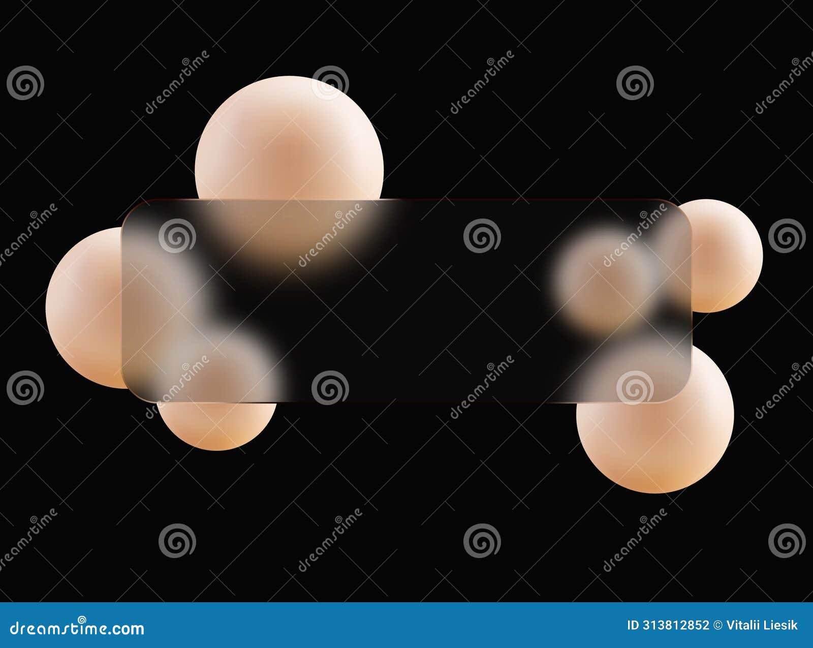 Glass Morphism Style. Floating Blurred Peach Colored Spheres on a Black ...