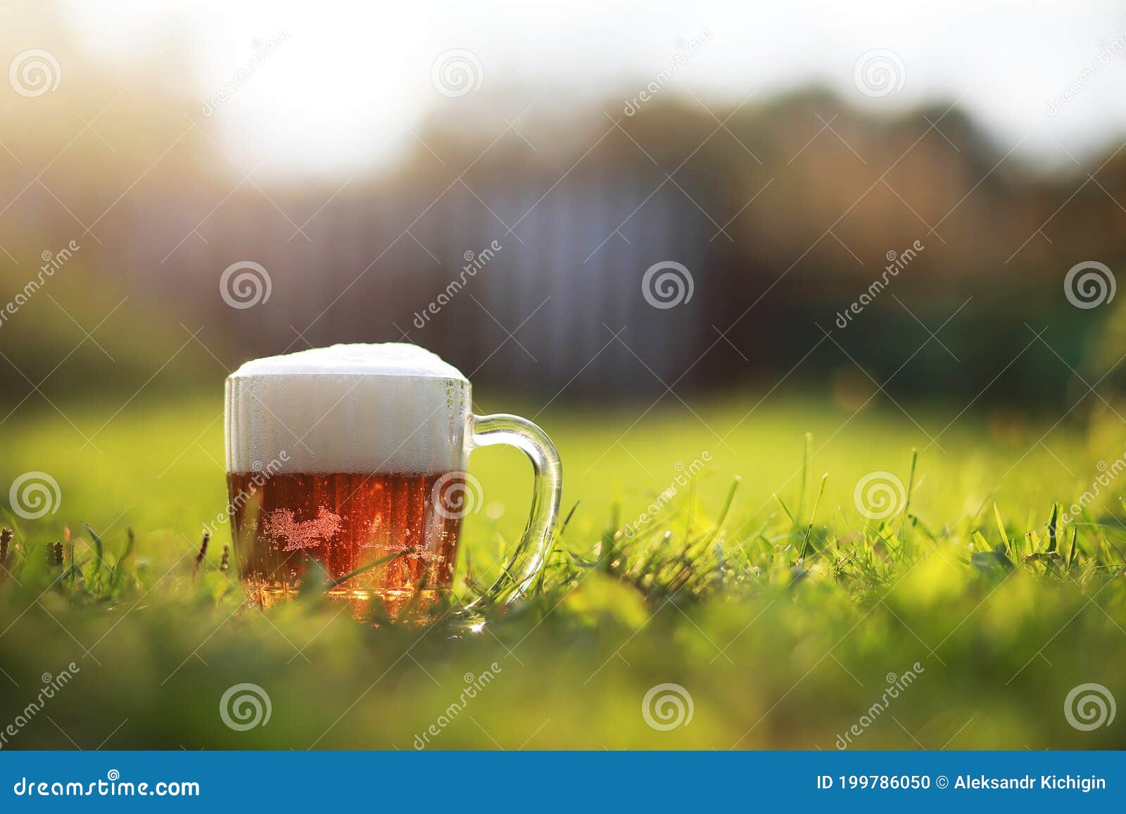 Glass Mug Light Foam Beer. Spring Holiday in Nature Stock Photo - Image ...