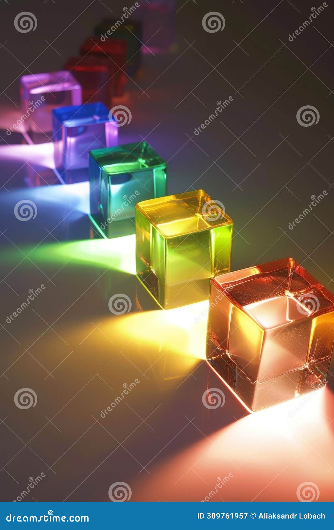 Glass Multi-colored Cubes Arranged in a Line on a Black Background ...