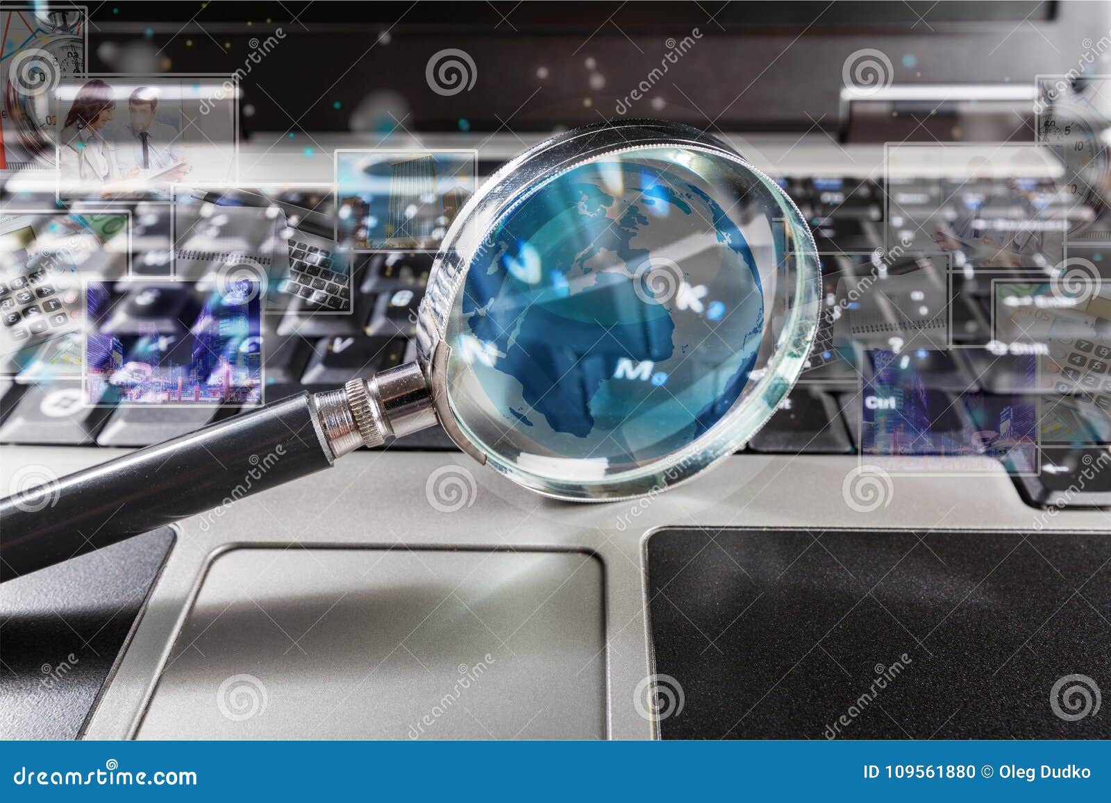 Magnifying Glass on Notebook, Digital Background Stock Photo - Image of ...