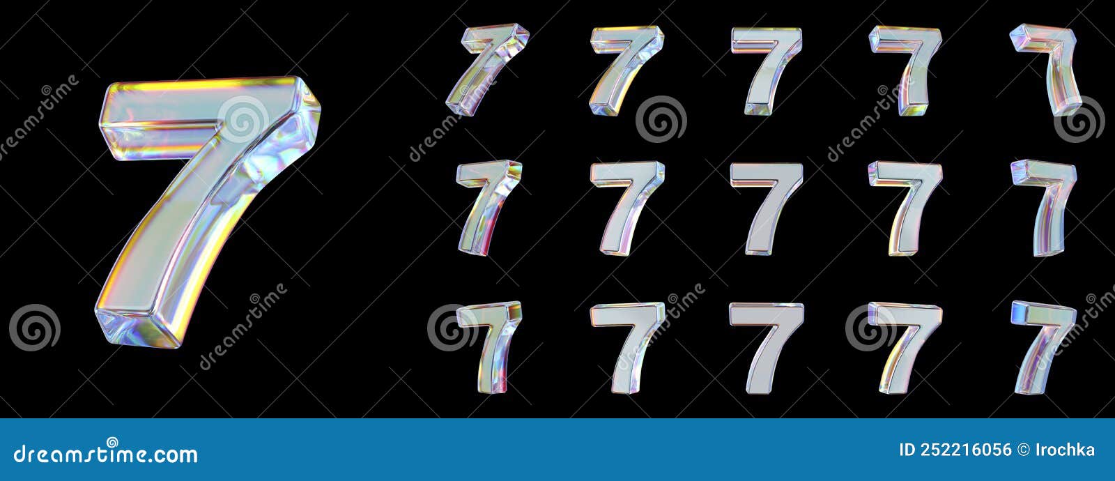 Glass Number 7 on a Black Background. 3D Render. Stock Illustration ...