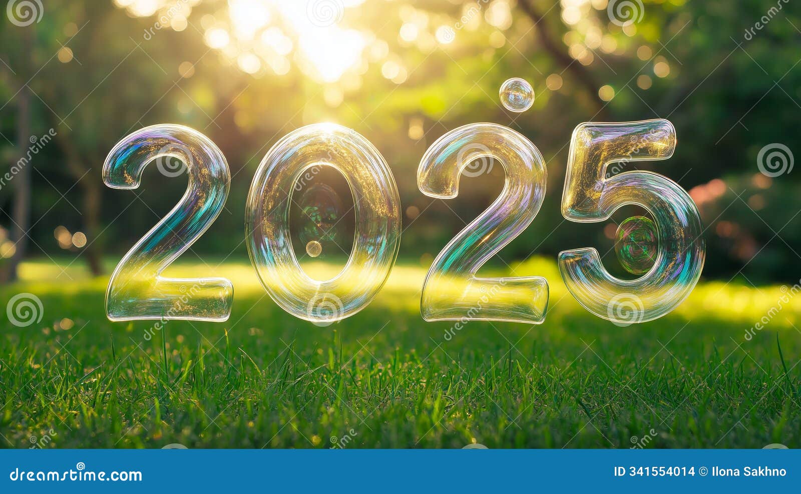 Glass 2025 Numbers on Green Grass with Sunlight and Bokeh Stock ...