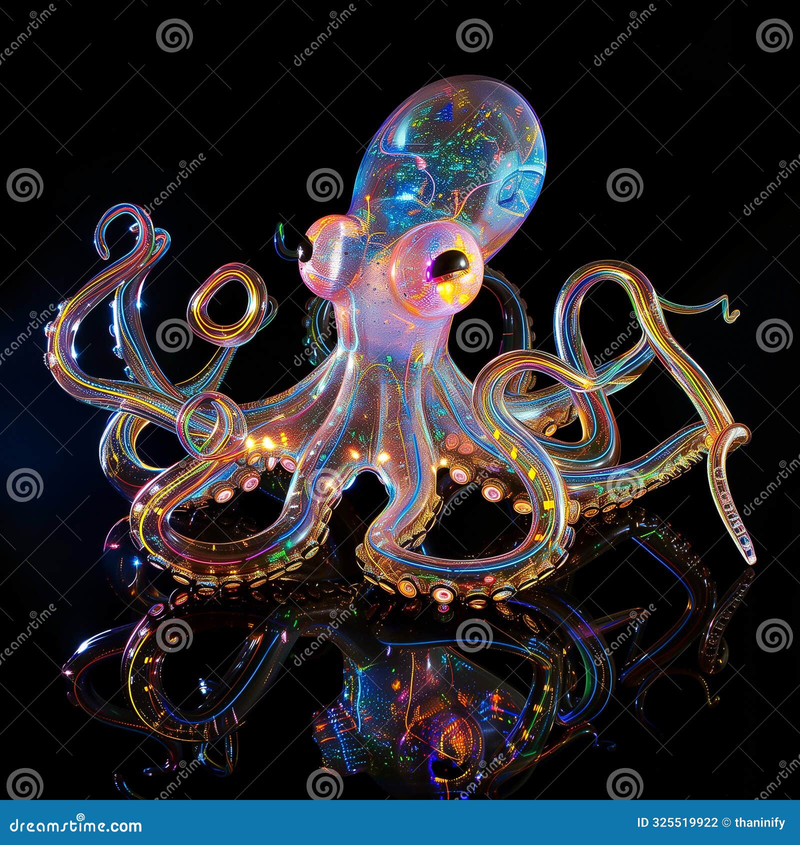 A Glass Octopus Sculpture with a Light Up Head and Tentacles Stock ...