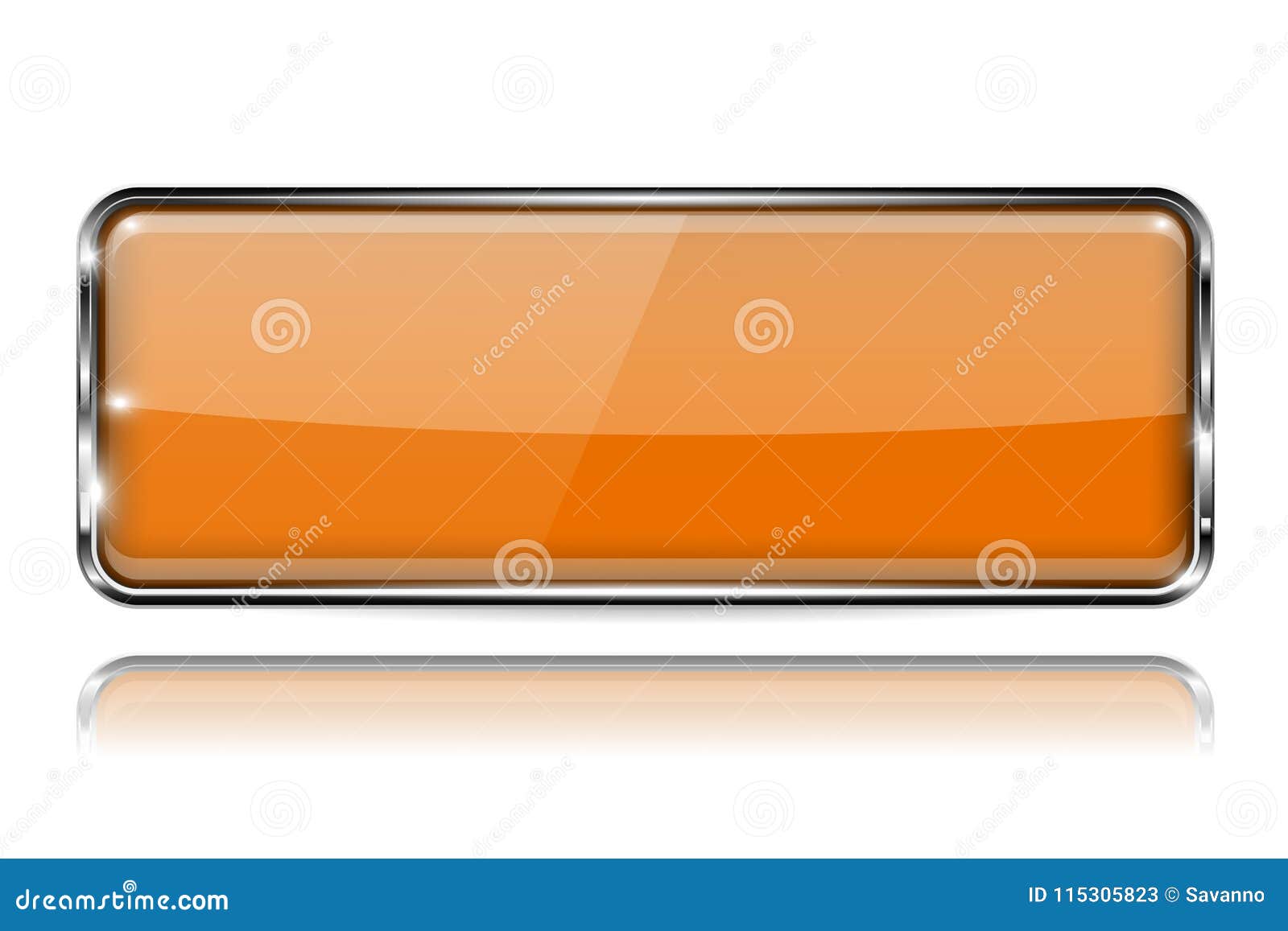Glass Orange Button with Metal Frame. Web 3d Icon with Reflection Stock ...