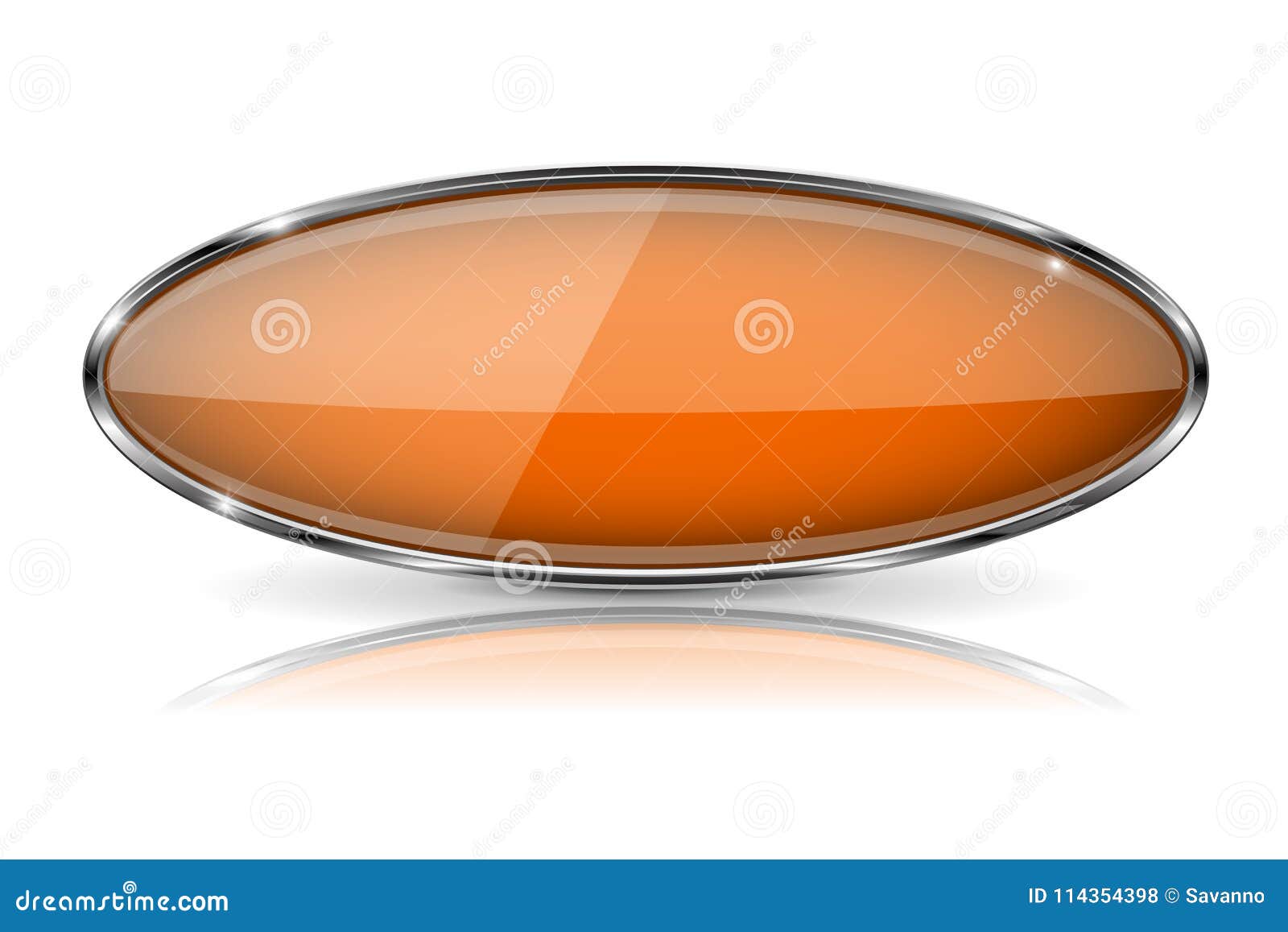 Glass Orange Button. Oval 3d Button with Metal Frame Stock Vector ...