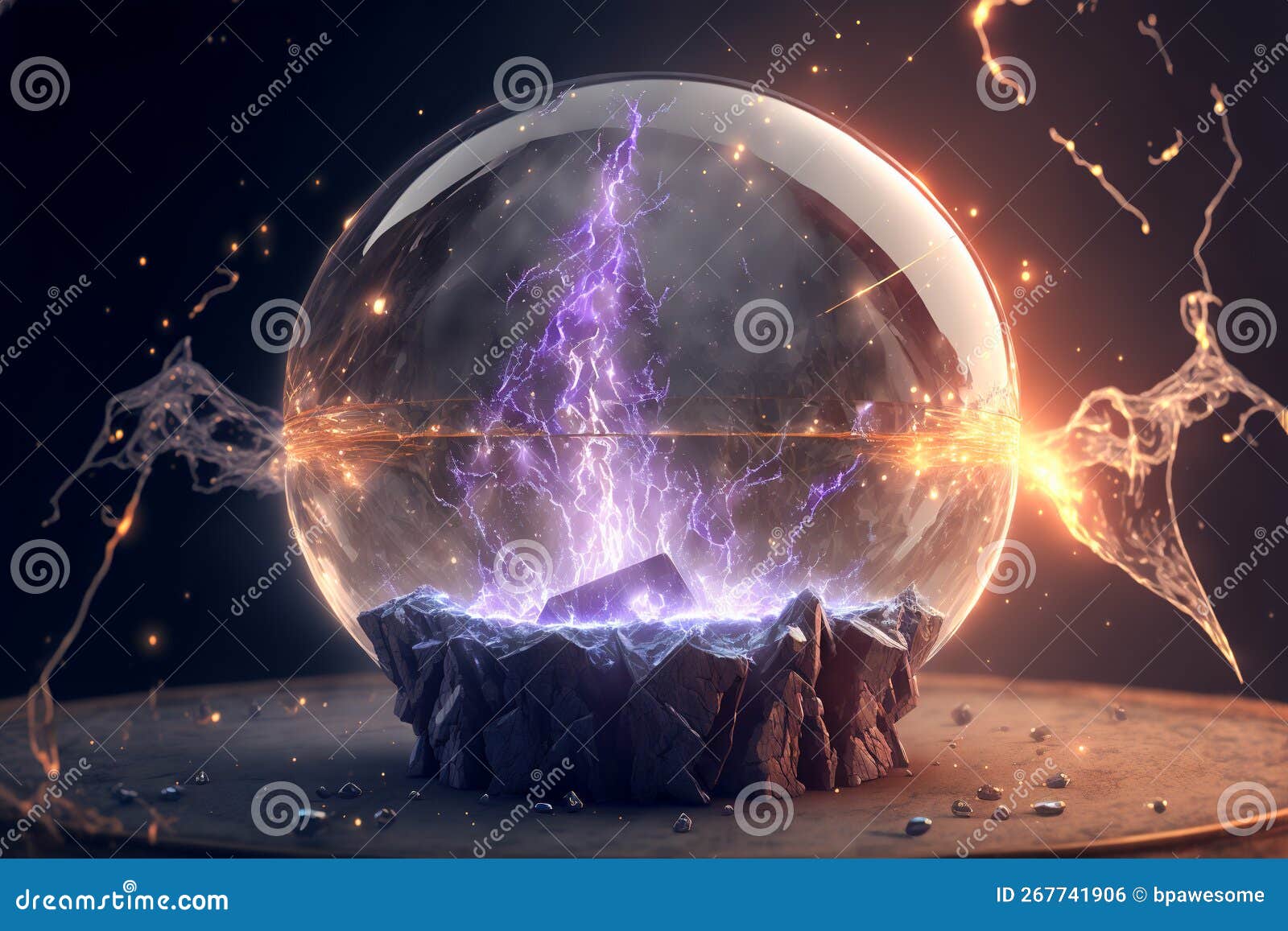 Glass Orb with Electric Energy Exploding, Generative AI Stock ...