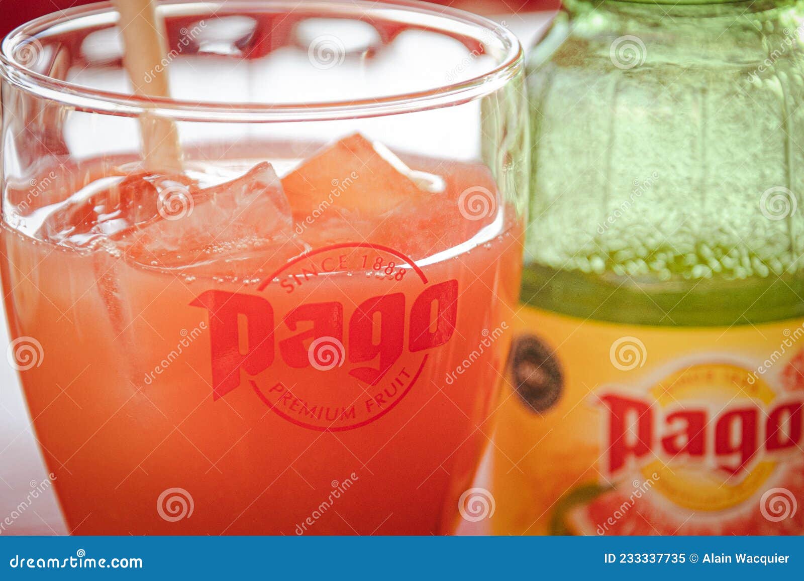 Glass of Pago Brand Fruit Juice Editorial Image - Image of closeup ...