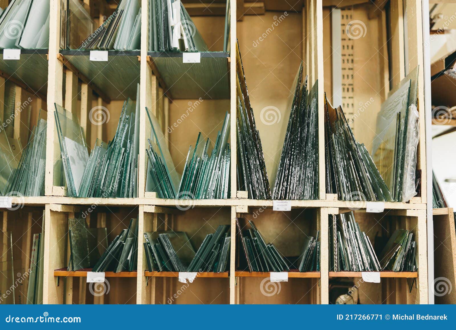 Glass Panes in a Glazier Workshop. Industry Stock Image - Image of ...