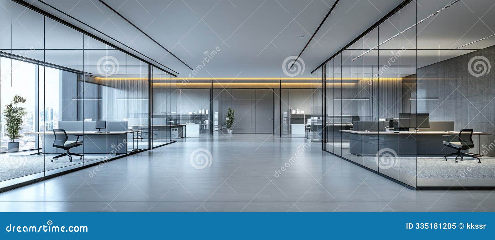 Glass Partitioned, Spacious and Empty Sleek Office with Extensive Glass ...