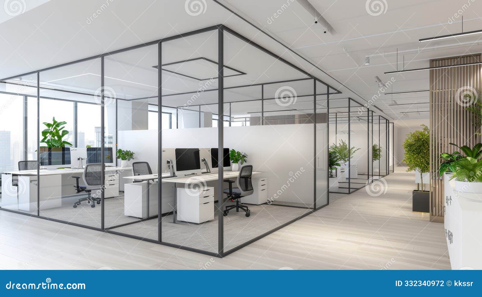 Glass Partitions and Private Work Pods in a Flexible Workspace Stock ...