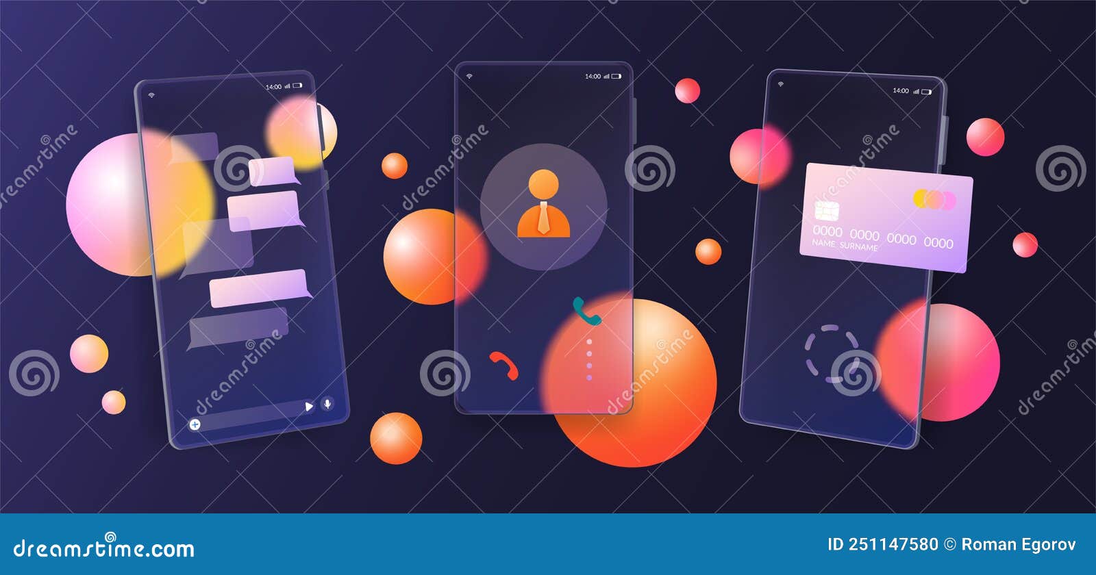 Glass Phone App Interface Mobile Glassmorphism Frames For Smartphone Stock Vector