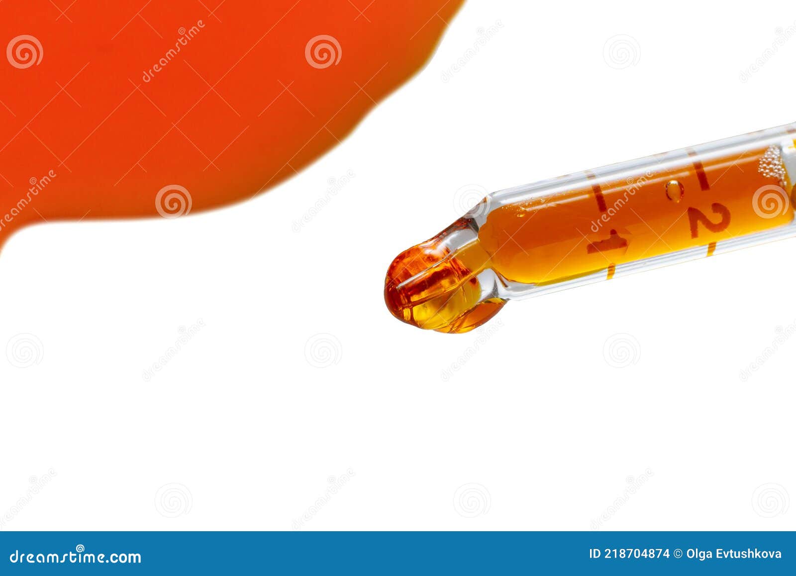 Glass Pipette with Orange Vegetable Oil. Isolate on White Stock Photo ...
