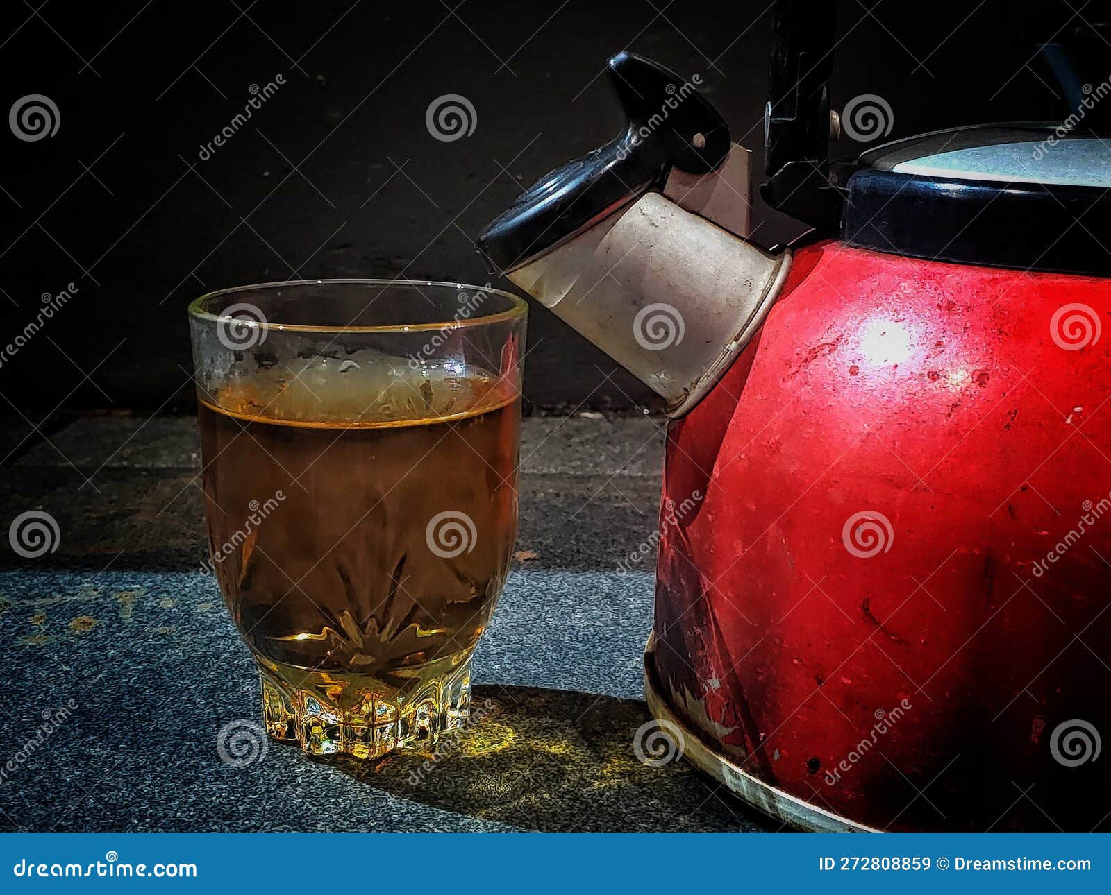 A Glass of Plain Tea and a Red Teapot Stock Image - Image of teapot ...