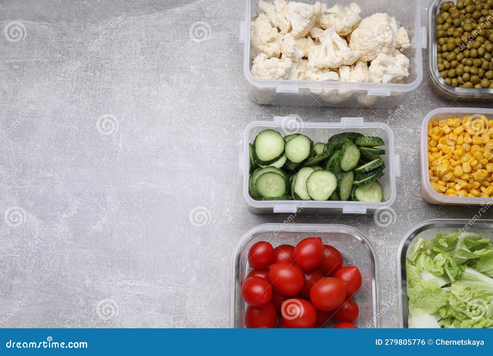 Glass and Plastic Containers with Different Fresh Products on Light ...