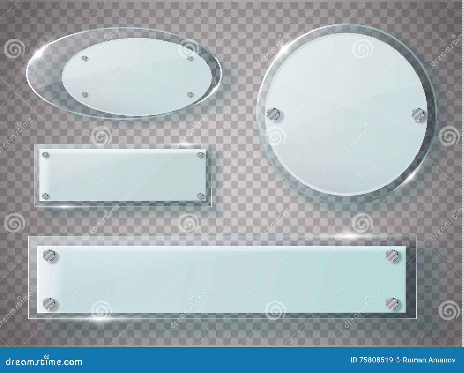 Glass Plates Set. Vector Acrylic Banners on Transparent Background ...