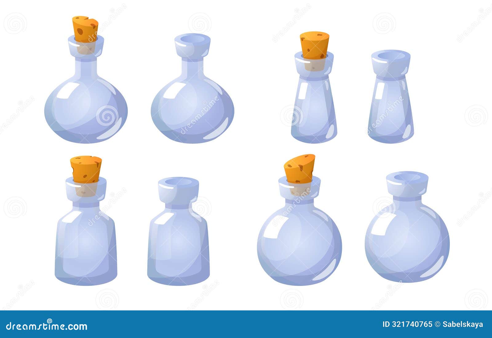 Glass Potion Corked and Open Empty Bottles Set. Stock Vector ...