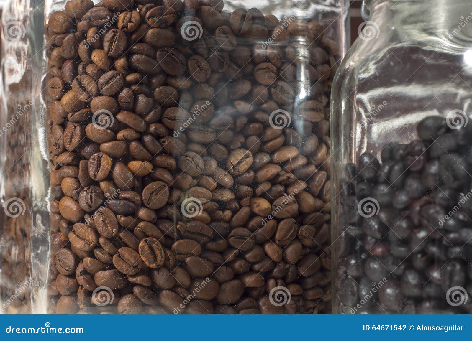 Glass Pots Containing Different Types of Coffee Beans Stock Photo ...