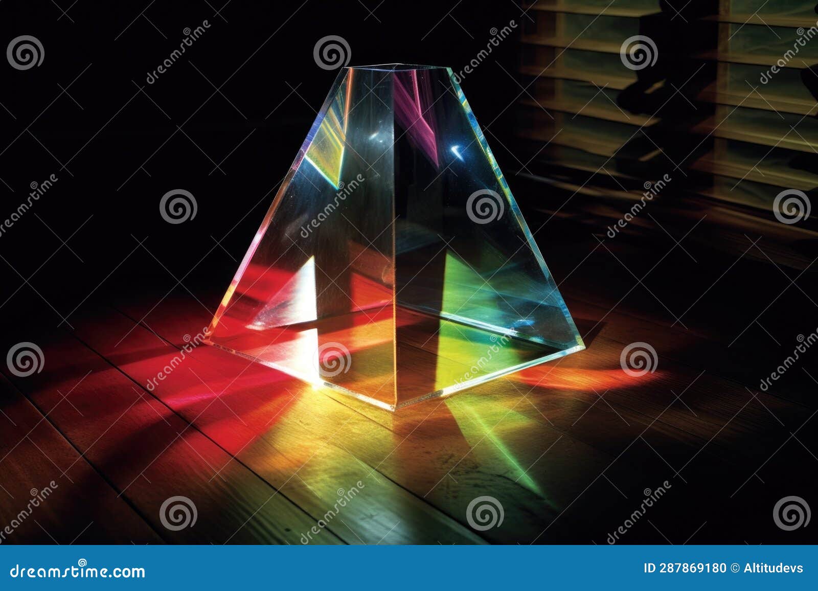 Glass Prism Dispersing Light in Dark Room Stock Illustration ...