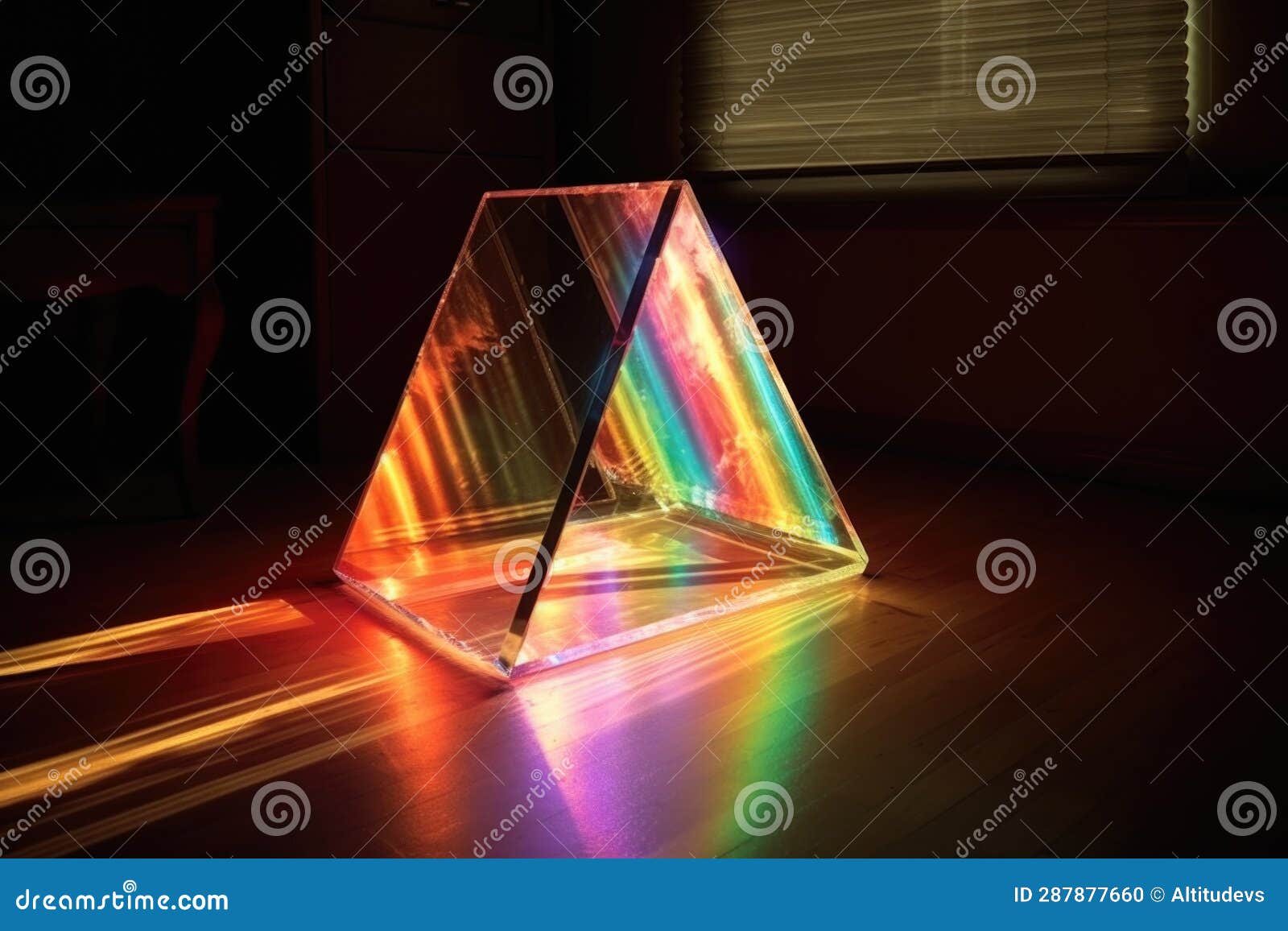 Glass Prism Dispersing Light in Dark Room Stock Illustration ...