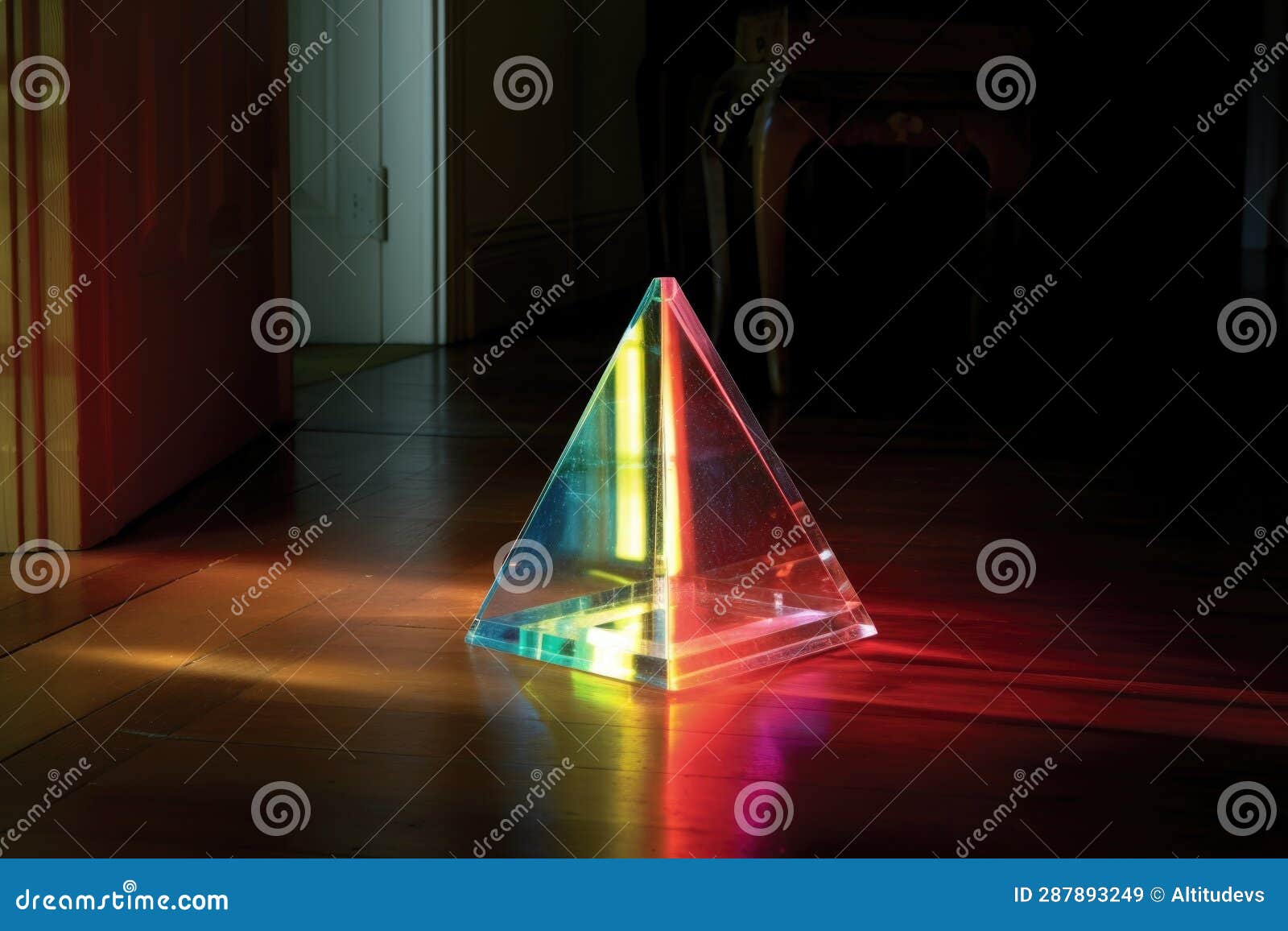 Glass Prism Dispersing Light in Dark Room Stock Image - Image of ...