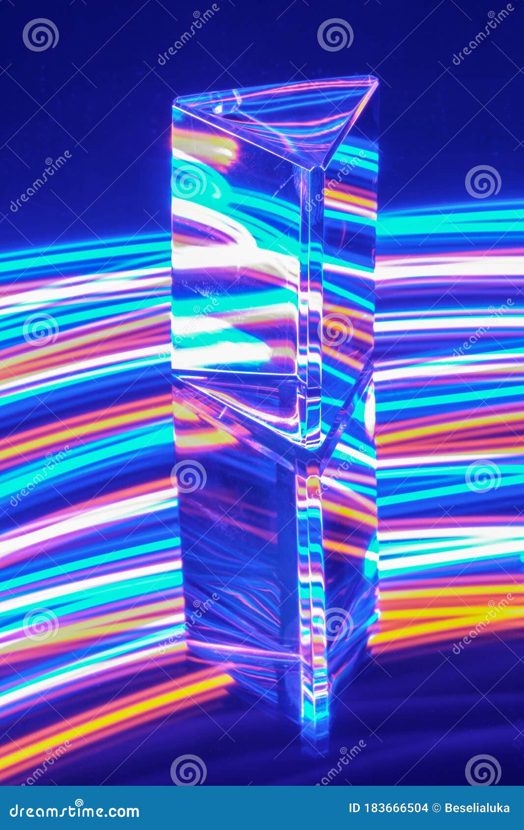 Glass Prism with Reflection on a Abstract Colorful Neon Background ...