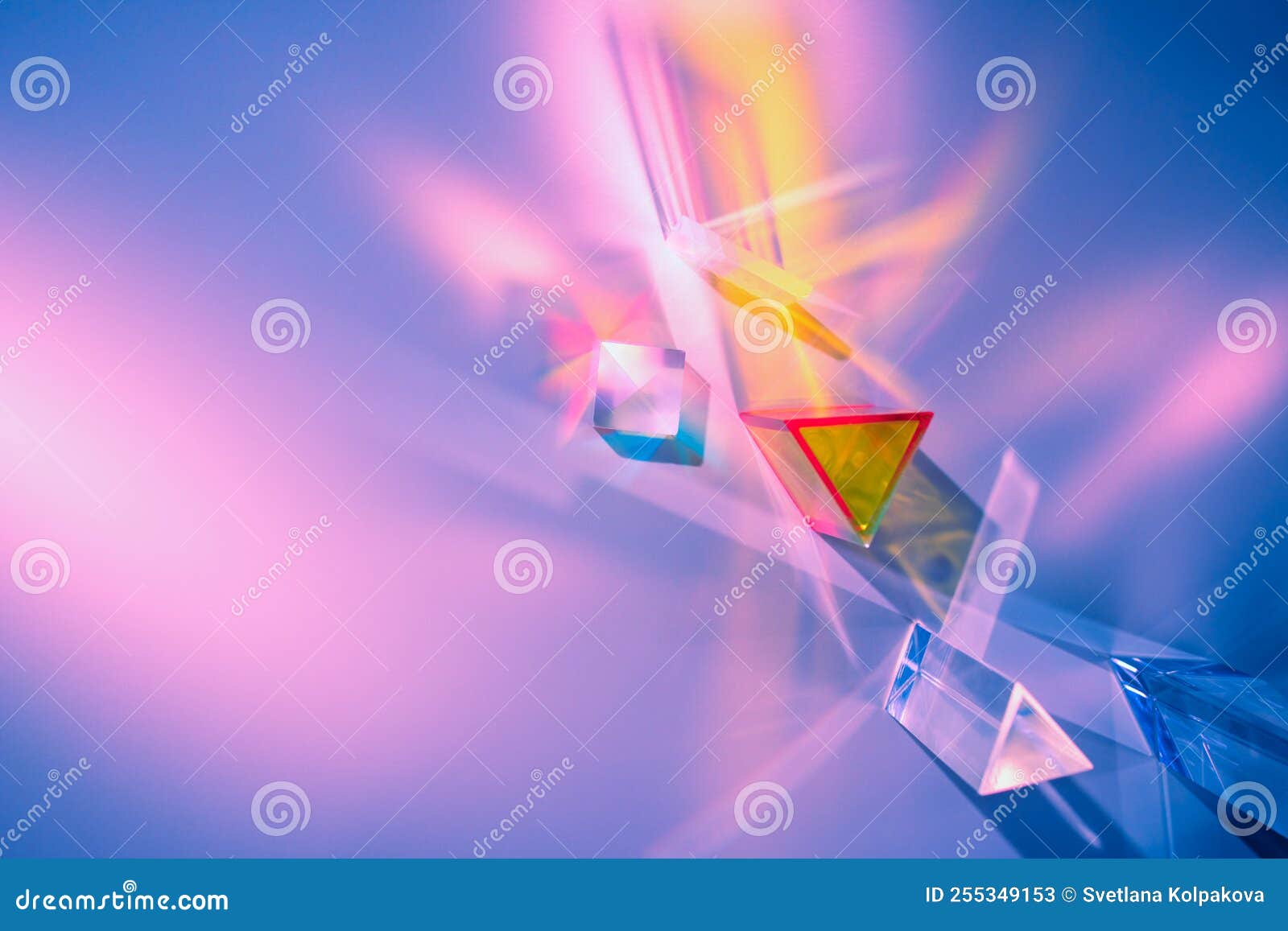 Glass Prisms and Cubes with Color Spectrum Rays. Abstract Background ...