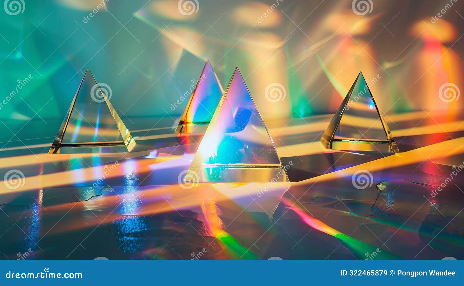 Glass Prisms on Table Reflecting Rainbow Light Stock Illustration ...