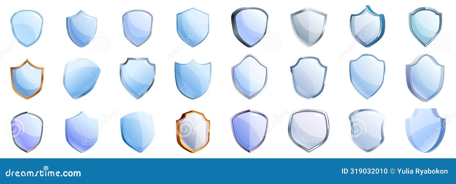 Glass Protect Shield Vector. a Collection of Blue and Silver Shields ...